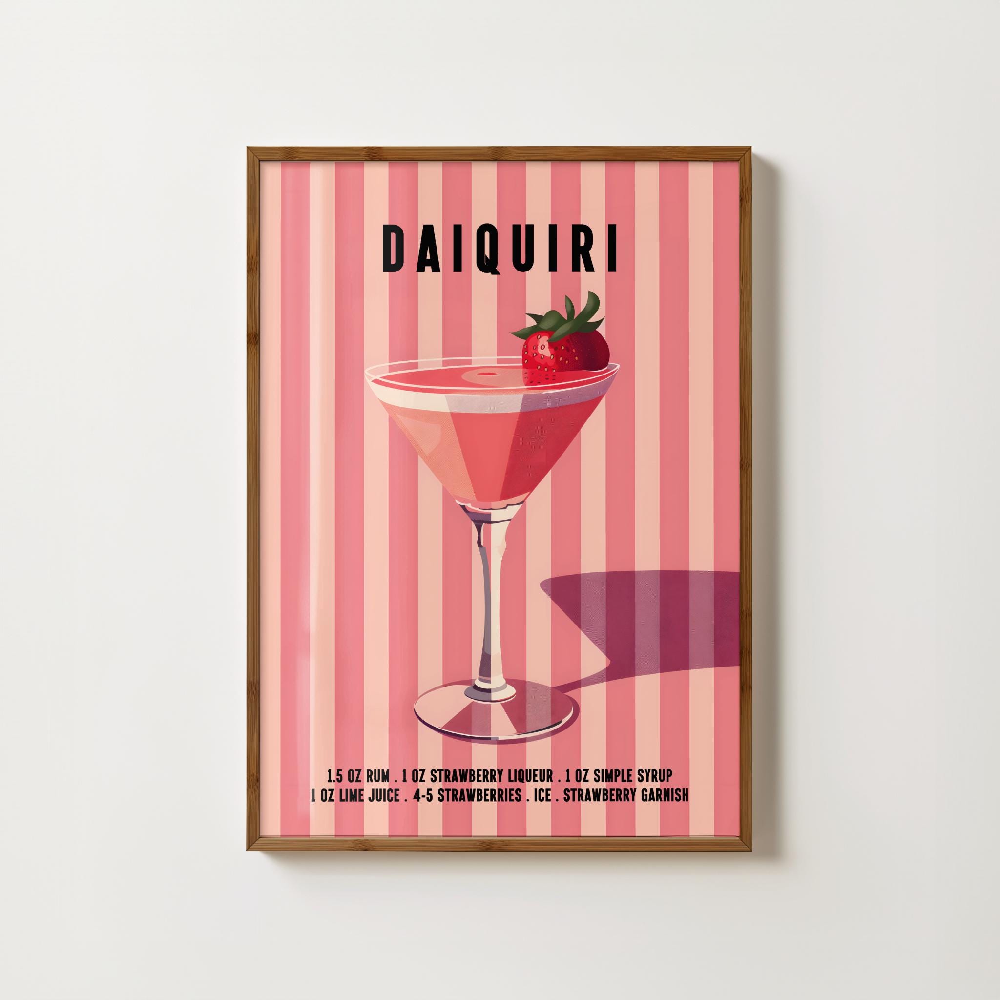 Strawberry Daiquiri Cocktail Print Daiquiri Cocktail Poster Bar Cart ...