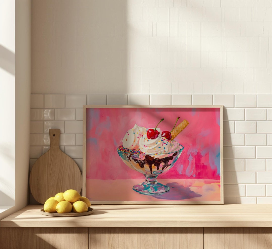 Ice Cream Sundae Print Pink Food Poster Ice Cream Painting Colourful ...