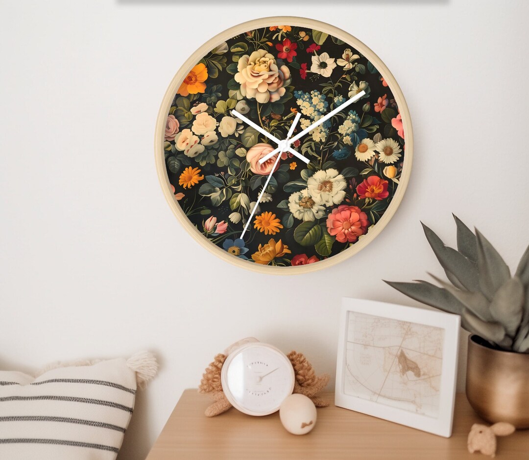 Vintage Flower Clock Quirky Floral Wall Clock Unique Wall Clock ...