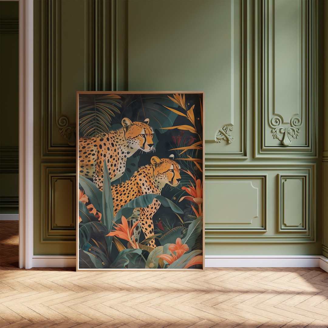 Cheetahs in Jungle Print Leopard Wall Art Tropical Decor Cheetah Print ...