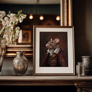 Vintage Rat Print Victorian Rat Painting Funny Animal Portrait Rat King ...