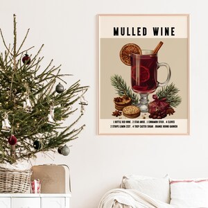 Mulled Wine Print Cocktail Wall Art Kitchen Christmas Decor Mulled Wine ...