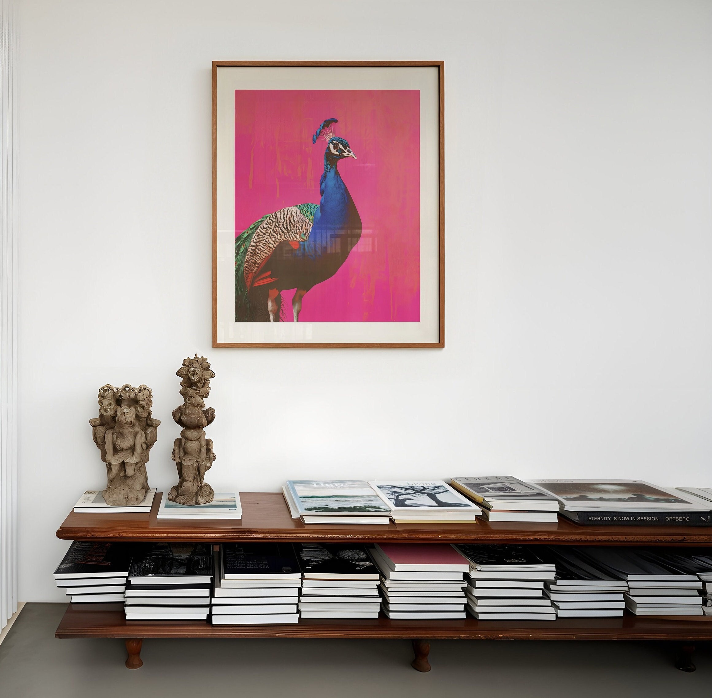 Pink Peacock Print Eclectic Peacock Wall Art Exotic Bird Print Fuchsia ...