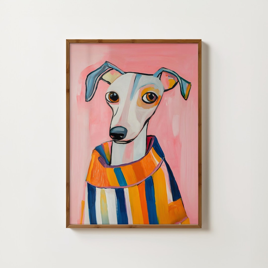 Pink Whippet Painting Italian Greyhound Print Trendy Whippet Wall Art ...