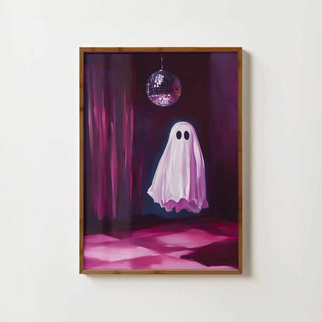 Pink Ghost Disco Print Disco Ball Ghost Painting Trendy Halloween Art ...