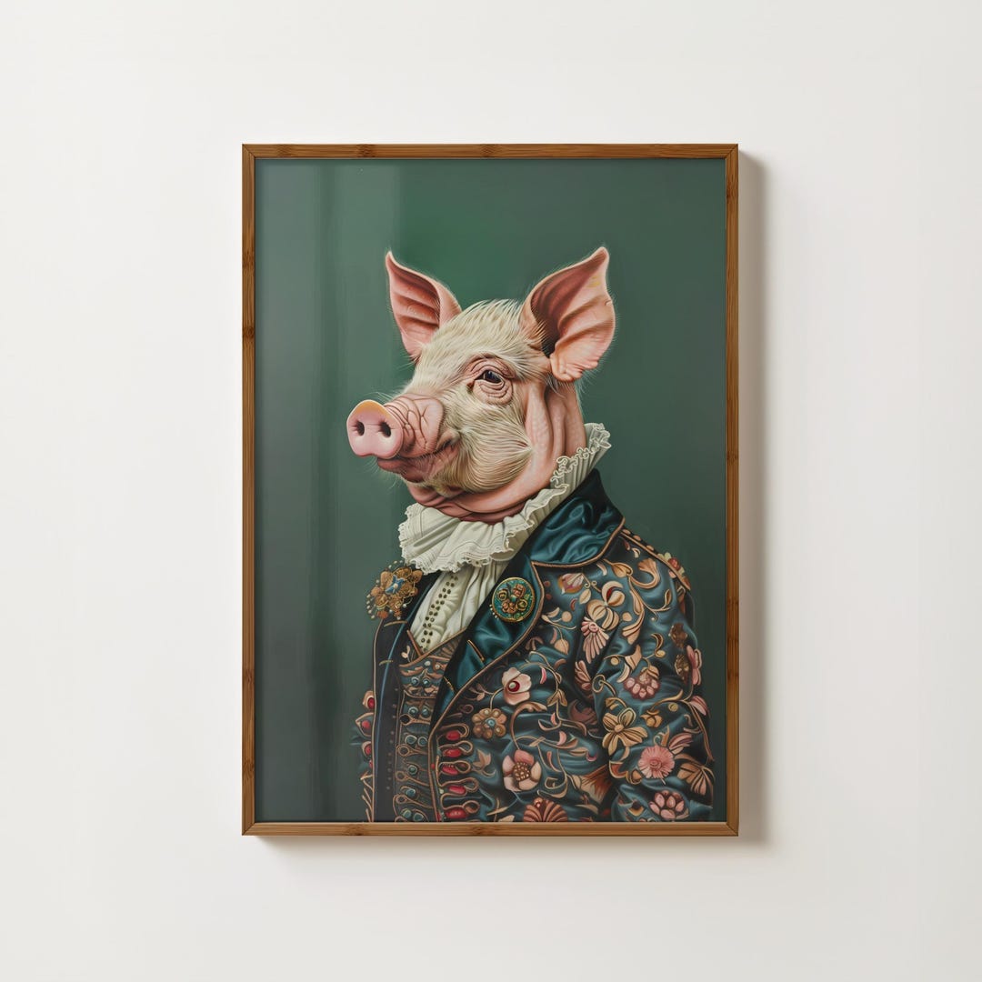 Flamboyant Pig Print Victorian Pig Painting Vintage Animal Portrait ...