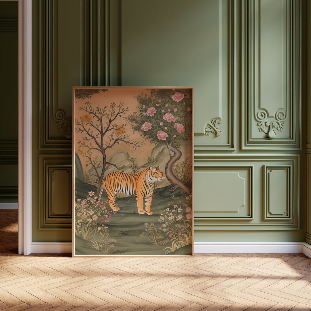 Indian Tiger Print Vintage Tiger Painting Indian Folk Art Antique Tiger ...