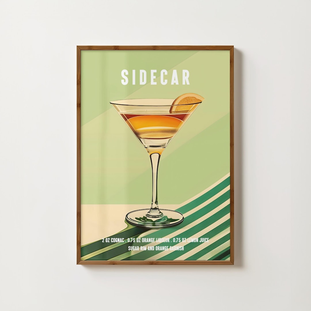 Sidecar Cocktail Print Retro Sidecar Cocktail Poster Bar Cart Decor ...
