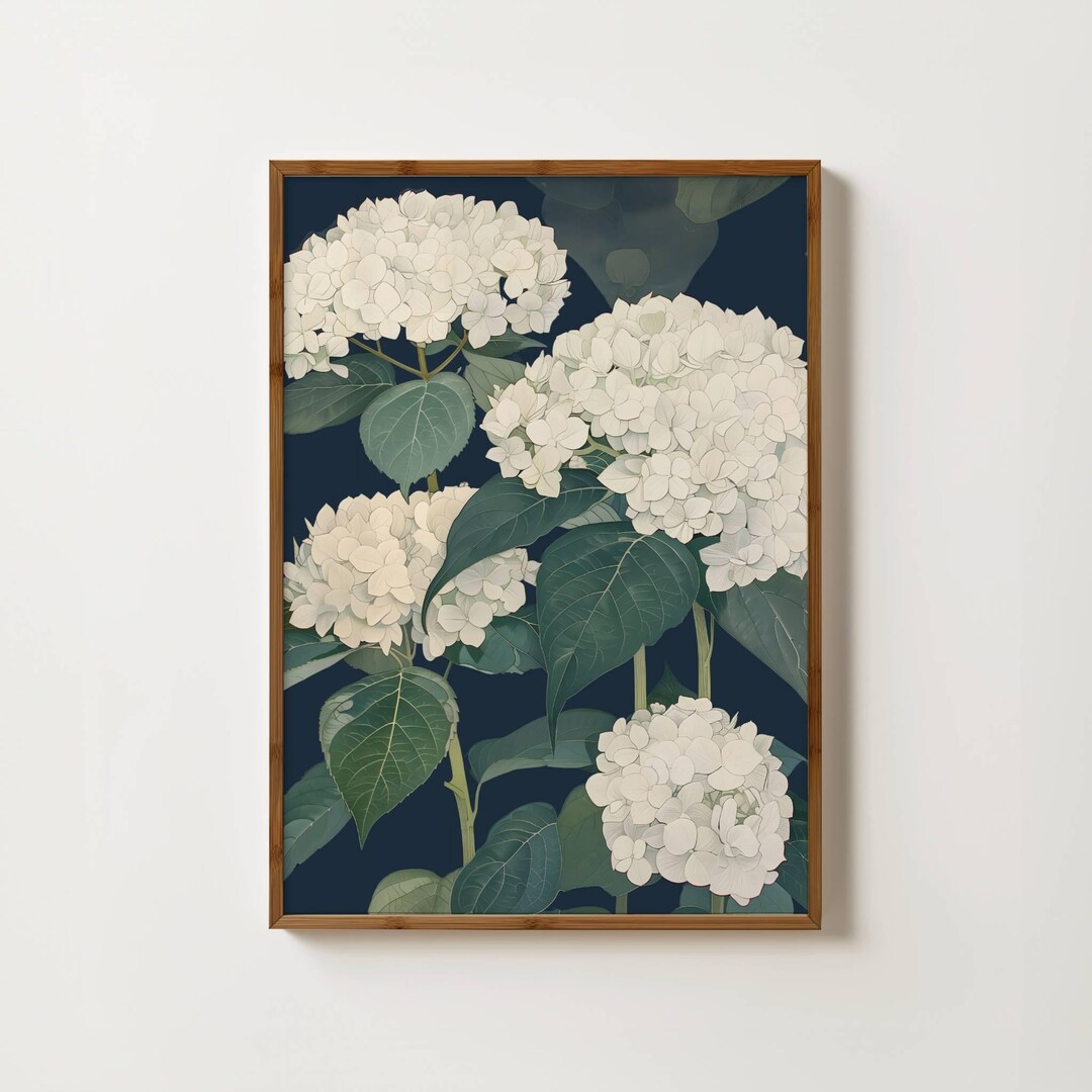 White Hydrangea Print White Floral Art Vintage Hydrangea Wall Art ...