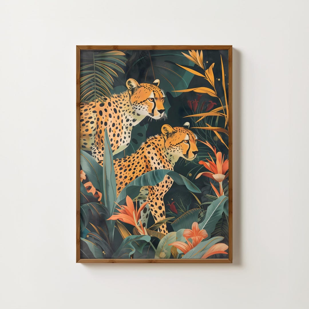 Cheetahs in Jungle Print Leopard Wall Art Tropical Decor Cheetah Print ...
