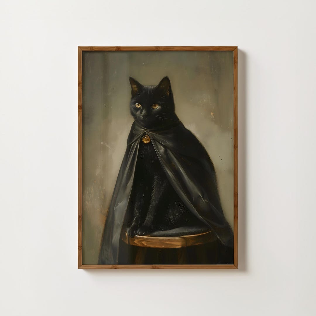Gothic Black Cat Painting Witches Cat Print Witchy Wall Art Dark ...