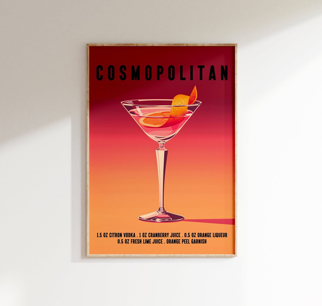 Cosmopolitan Print Bar Cart Decor Cosmopolitan Poster Kitchen Wall Art ...