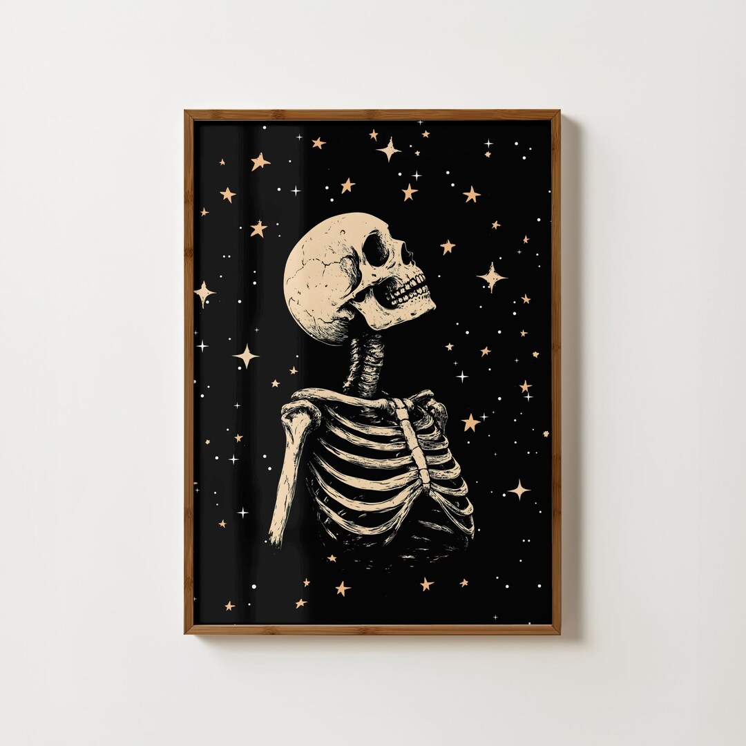 Starry Skeleton Print Celestial Skeleton Painting Trendy Halloween ...