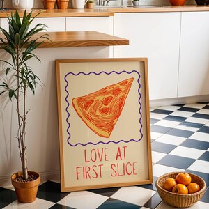 Love at First Slice Pizza Print Italian Food Print Funny Kitchen Art ...