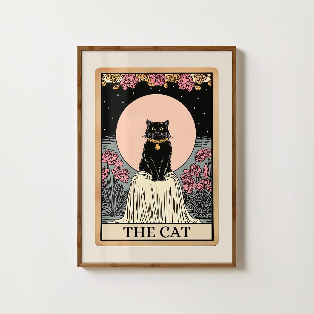 The Cat Tarot Card Print Black Cat Wall Art Mystical Moon Cat Poster ...