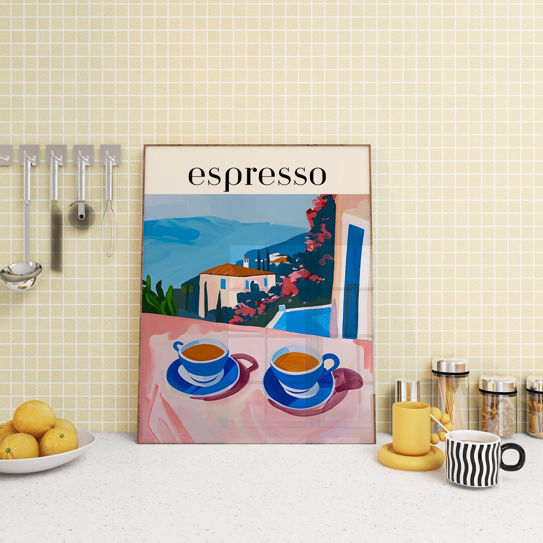 Espresso Coffee Poster More Espresso Less Depresso Kitchen Prints ...