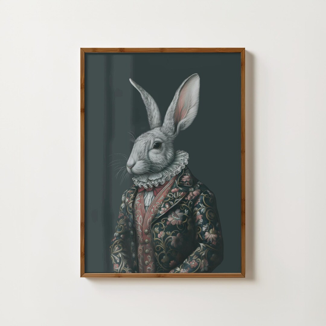 Victorian Rabbit Print Vintage Rabbit Portrait Moody Rabbit Wall Art ...