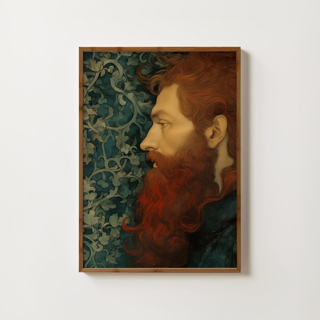 Man With Red Beard Portrait Print Mens Portrait Painting Moody Wall Art ...