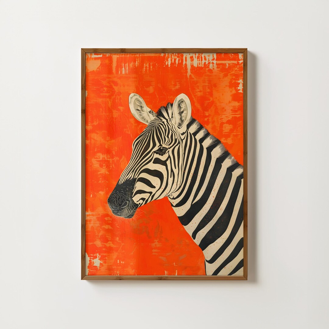 Orange Zebra Print Vintage Zebra Wall Art Antique Decor Animal Poster ...