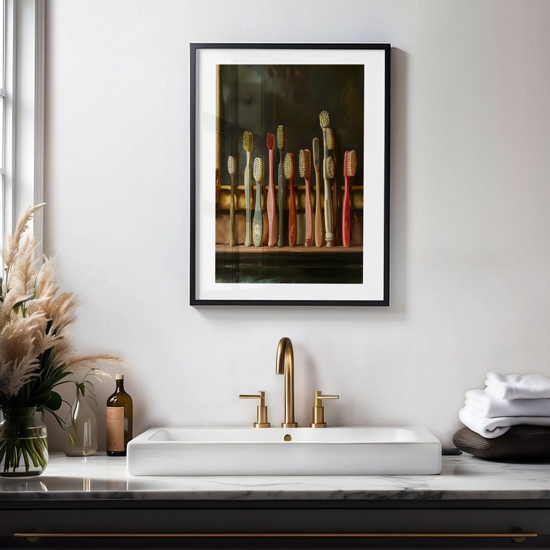 Vintage Toothbrush Print Bathroom Art Funny Bathroom Wall Print Antique ...