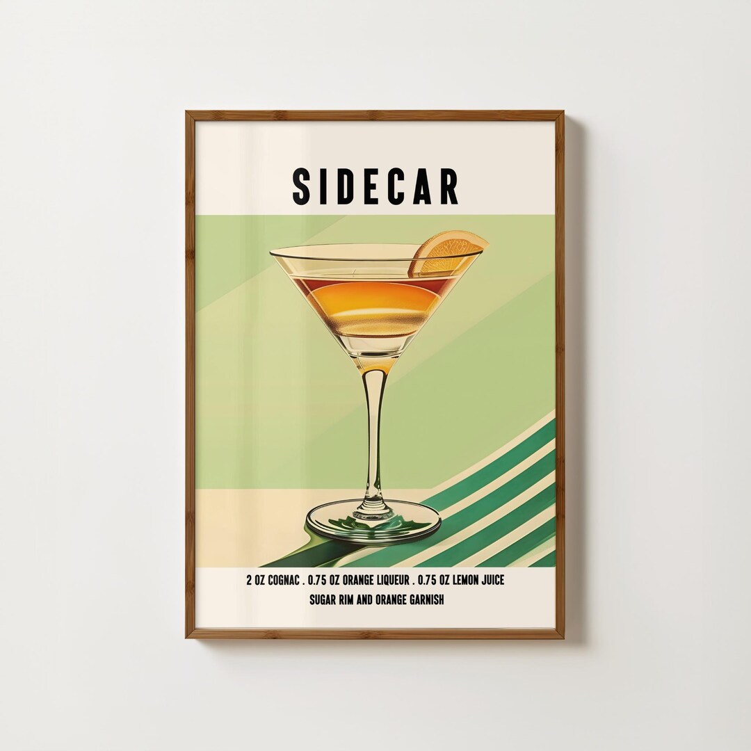 Sidecar Cocktail Print Retro Sidecar Cocktail Poster Bar Cart Decor ...
