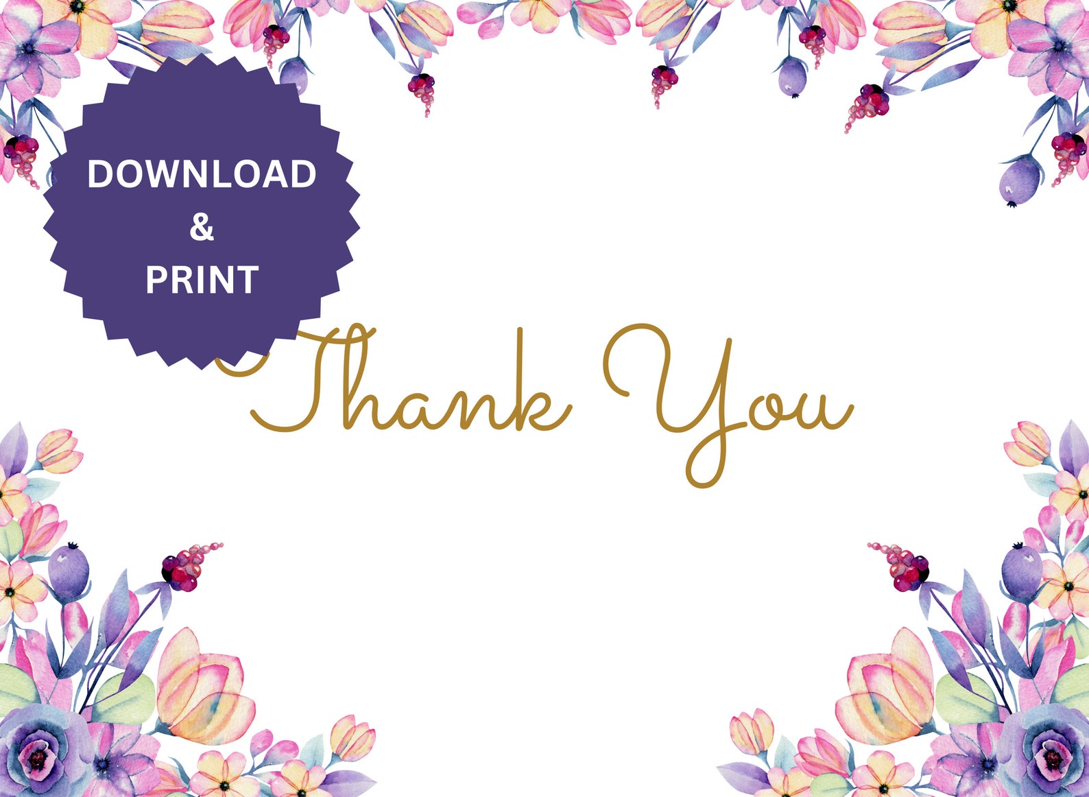 Whimsical Thank You Printable Card / Instant Download PDF JPG / Card ...