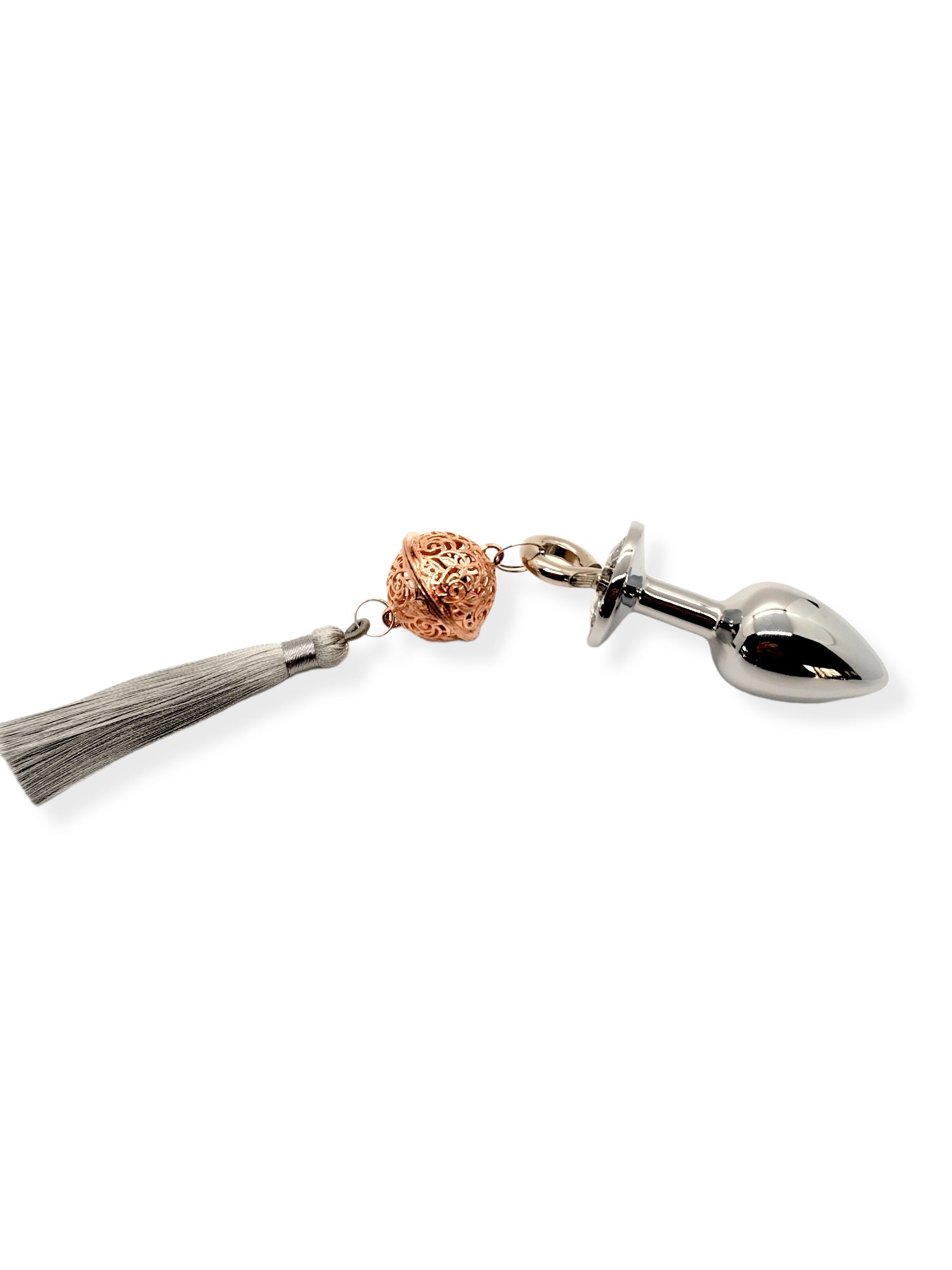 Anal Plug rose Gold Bell and Silver/white Tassel - Etsy