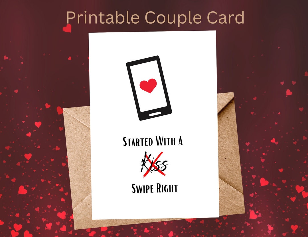 Printable Couple Card Started With A Swipe Right - Etsy