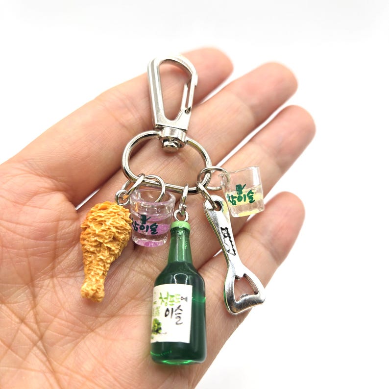 Miniature Soju Keychain: Korean Alcohol Bottle, Fried Chicken, Glow-in ...
