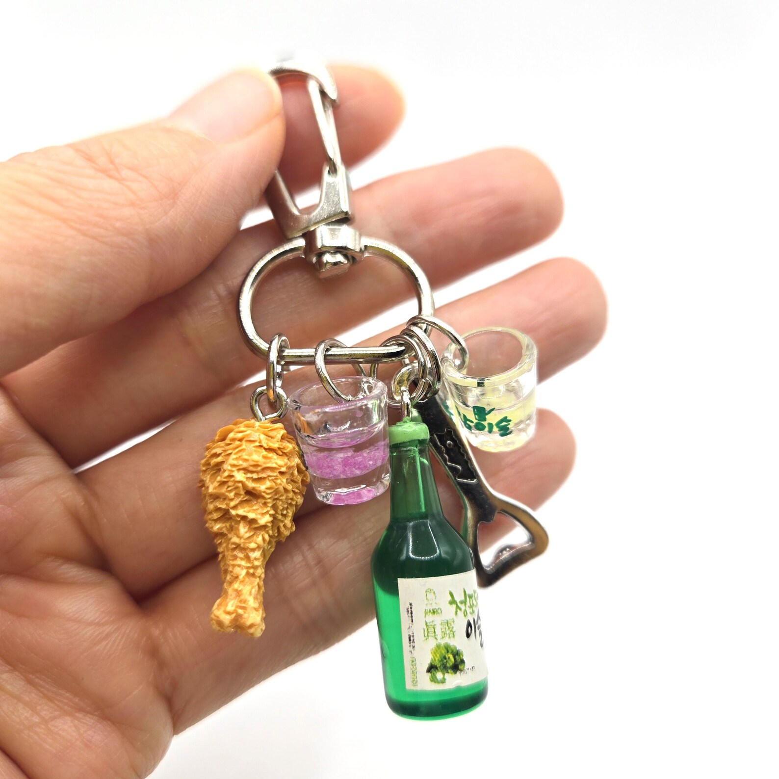 Miniature Soju Keychain: Korean Alcohol Bottle, Fried Chicken, Glow-in ...