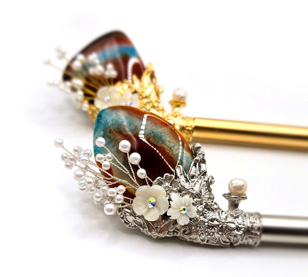 Korean Traditional Hair Pin Natural Gem Stone Binyeo Stick Hanbok ...