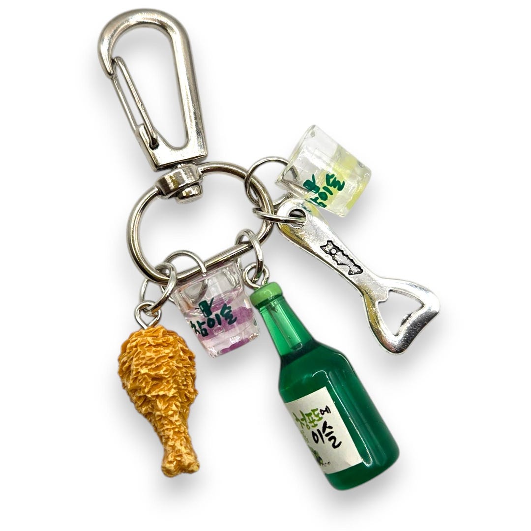 Miniature Soju Keychain: Korean Alcohol Bottle, Fried Chicken, Glow-in ...