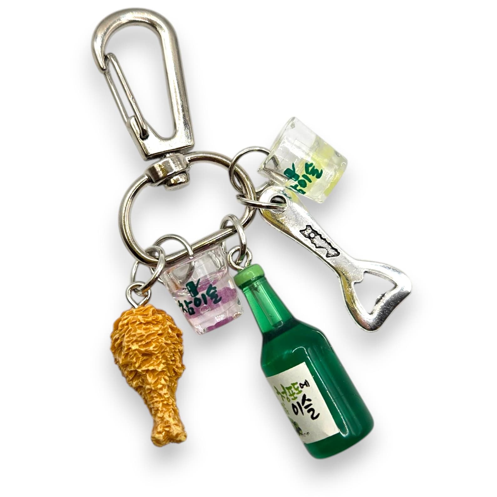 Miniature Soju Keychain: Korean Alcohol Bottle, Fried Chicken, Glow-in ...