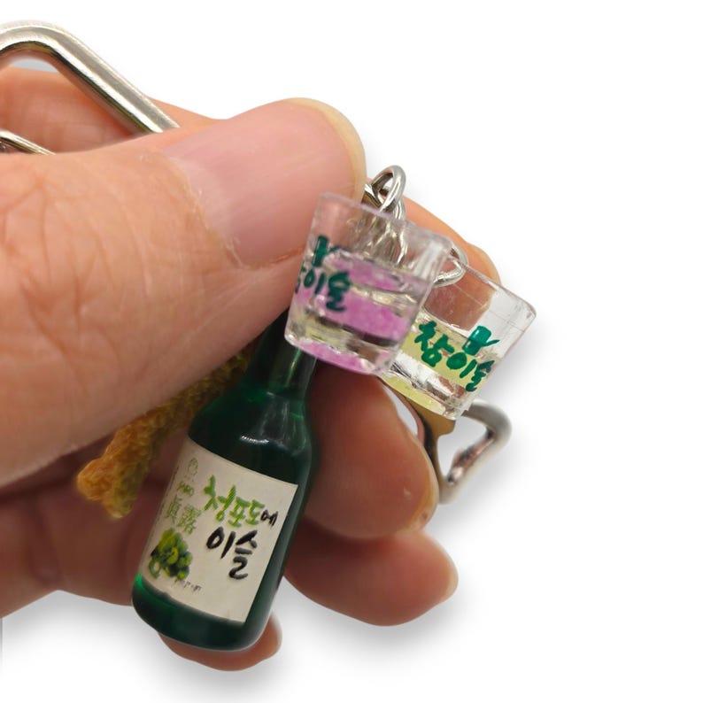 Miniature Soju Keychain: Korean Alcohol Bottle, Fried Chicken, Glow-in ...