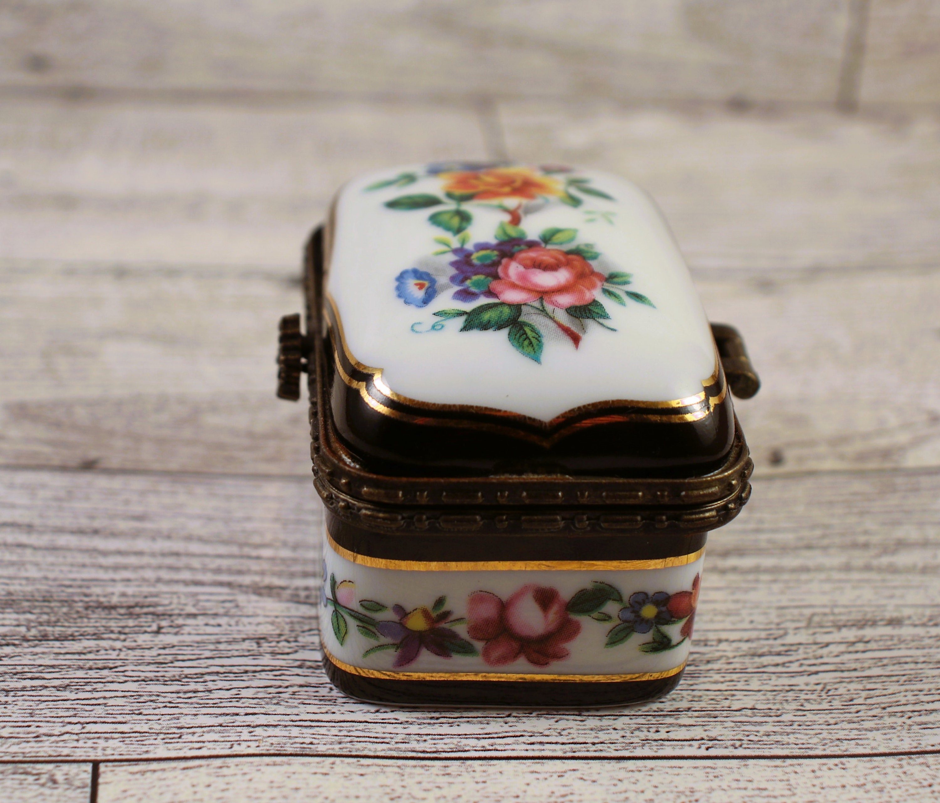 Imperial Porcelain Trinket Box With Painted Flowers - Etsy