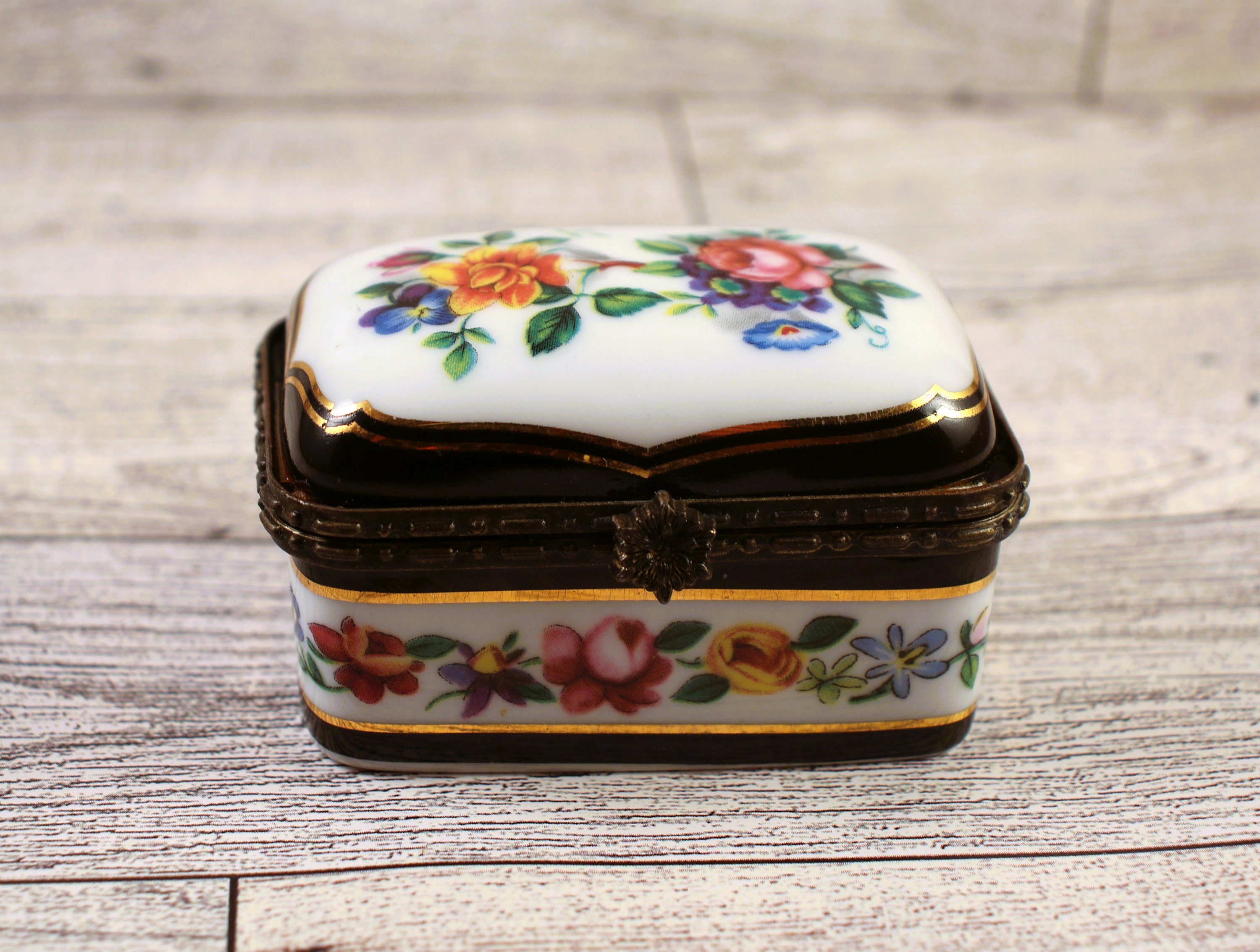 Imperial Porcelain Trinket Box With Painted Flowers - Etsy
