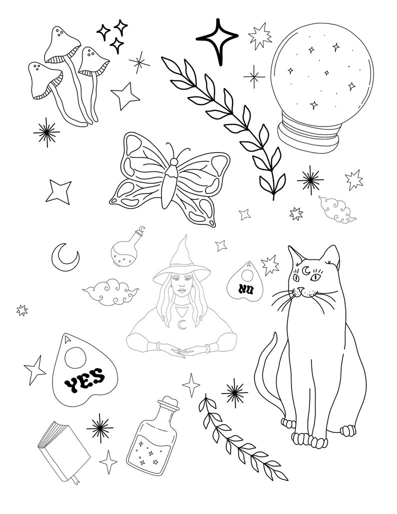 Printable Witch Coloring Page, Witch Coloring Page, Wicca, Witch Vibes ...