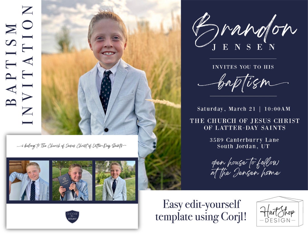 Navy Blue LDS Baptism Invitation: Boy CTR Design (digital Invitation ...