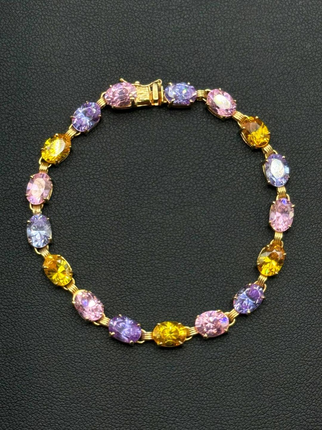10k Solid Yellow Gold Multi Color Stone 7” Lady’s Bracelet - Etsy