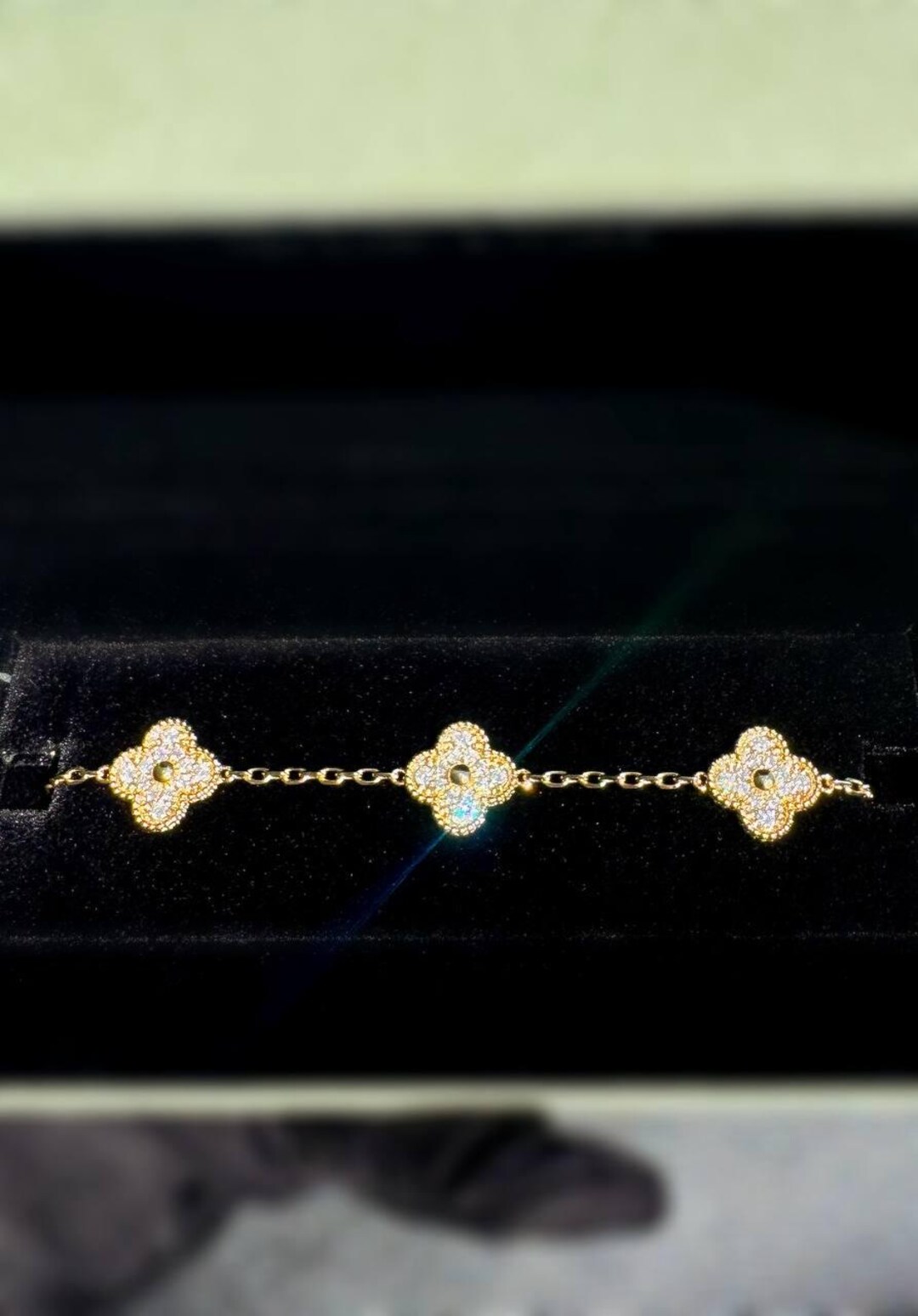 18k Yellow Gold Van Cleef Alhambra Style Diamond 5 Motifs Clover Shape ...