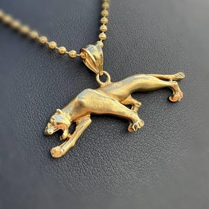 14k Yellow Gold Panther Pendant Necklace - Ball Link Chain - Etsy
