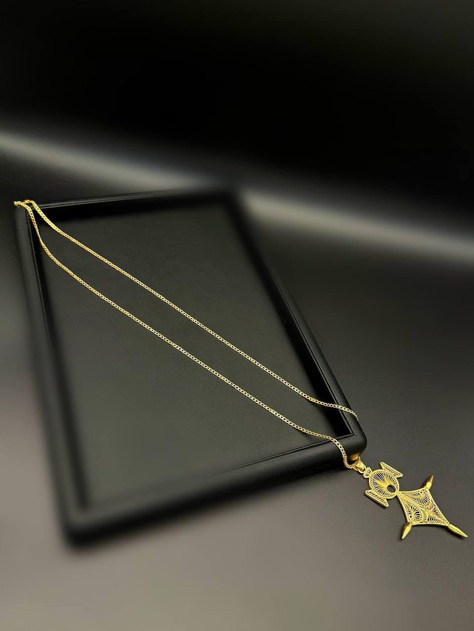 17k Solid Gold Filigree Africa Cross Pendant Necklace, 28" Curb Chain ...