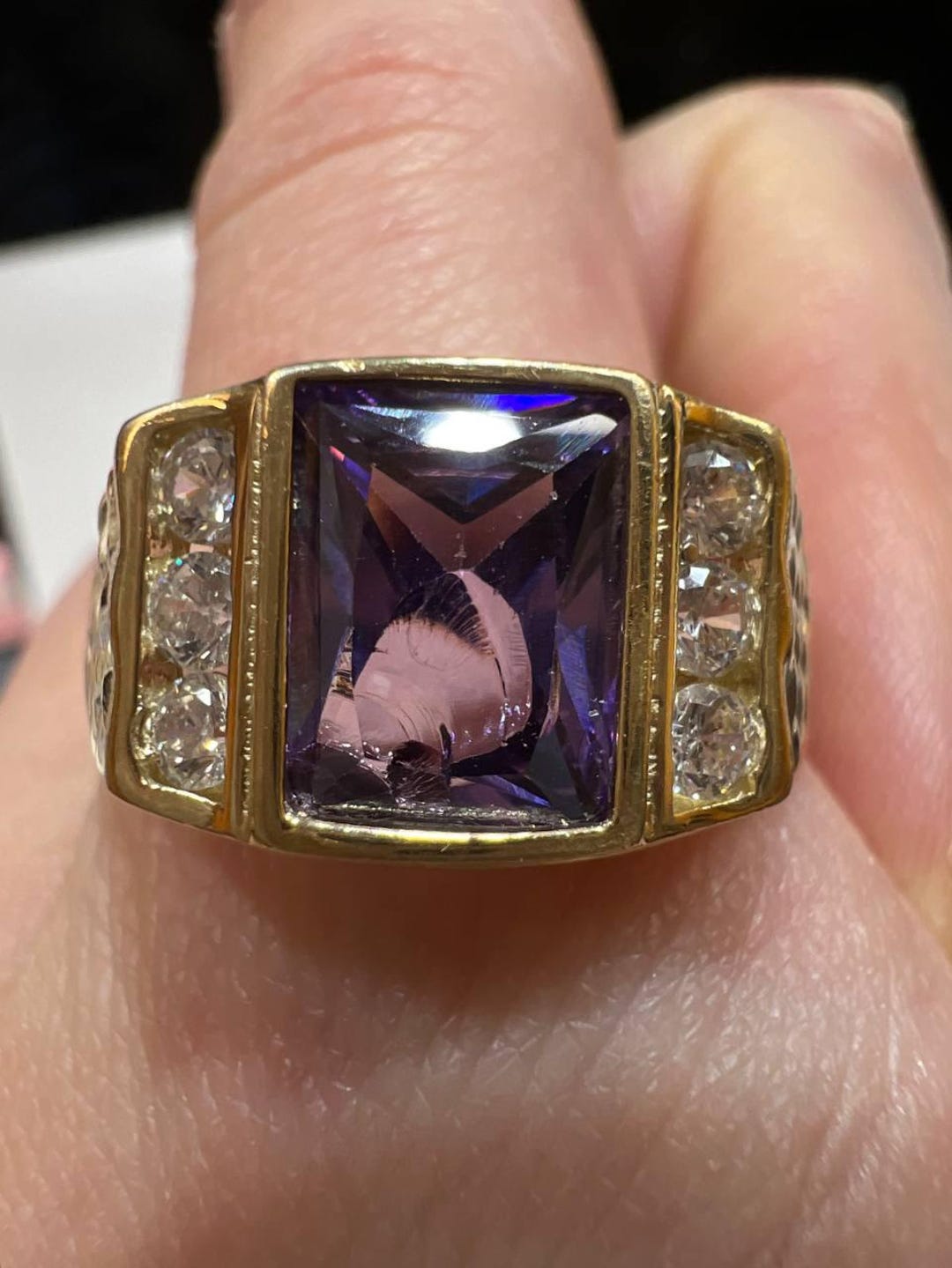 10k Yellow Gold Purple Stone Gents Ring - Etsy