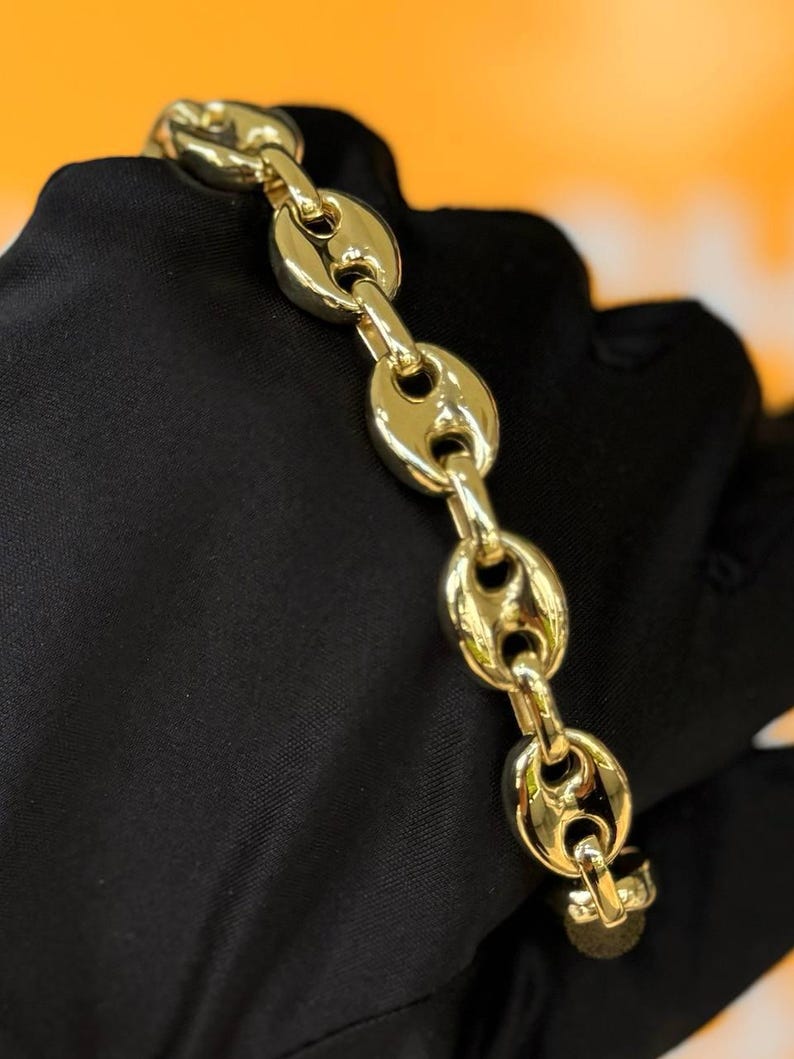 14k Solid Yellow Gold Puffed Mariner Gucci Link 9” Bracelet 33.6 Grams ...