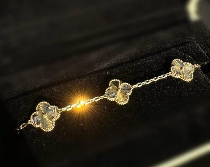 18k Solid Yellow Gold Van Cleef Alhambra Style 5 Motifs Clover Shape Gold Bracelet - Etsy