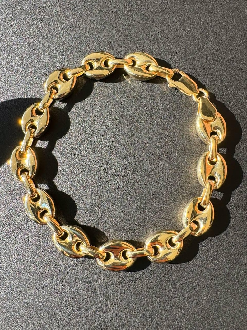 14k Solid Yellow Gold Puffed Mariner Gucci Link 9” Bracelet 33.6 Grams ...