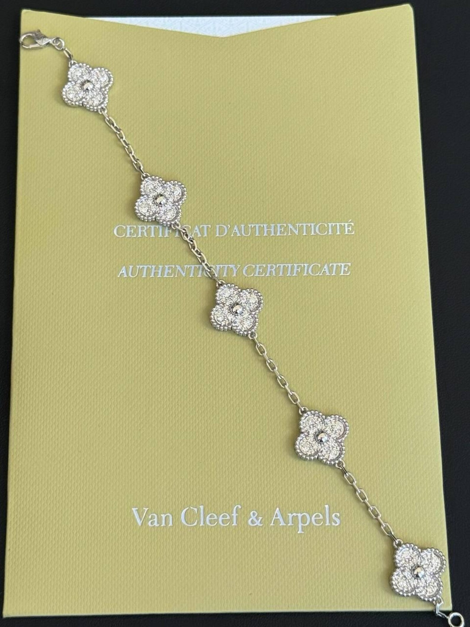 18k White Gold Van Cleef Alhambra Style Diamond 5 Motifs Clover Shape ...