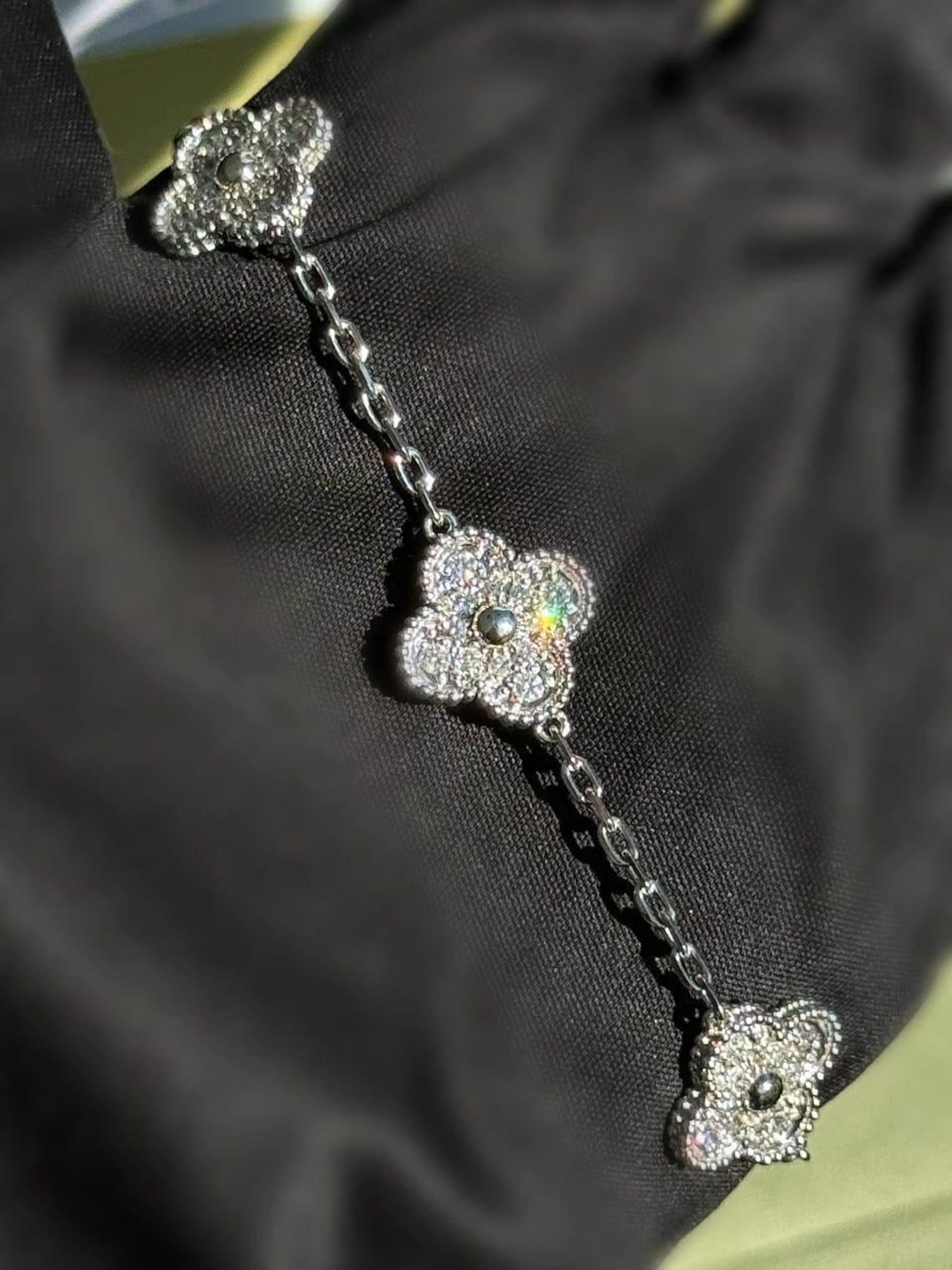 18k White Gold Van Cleef Alhambra Style Diamond 5 Motifs Clover Shape ...