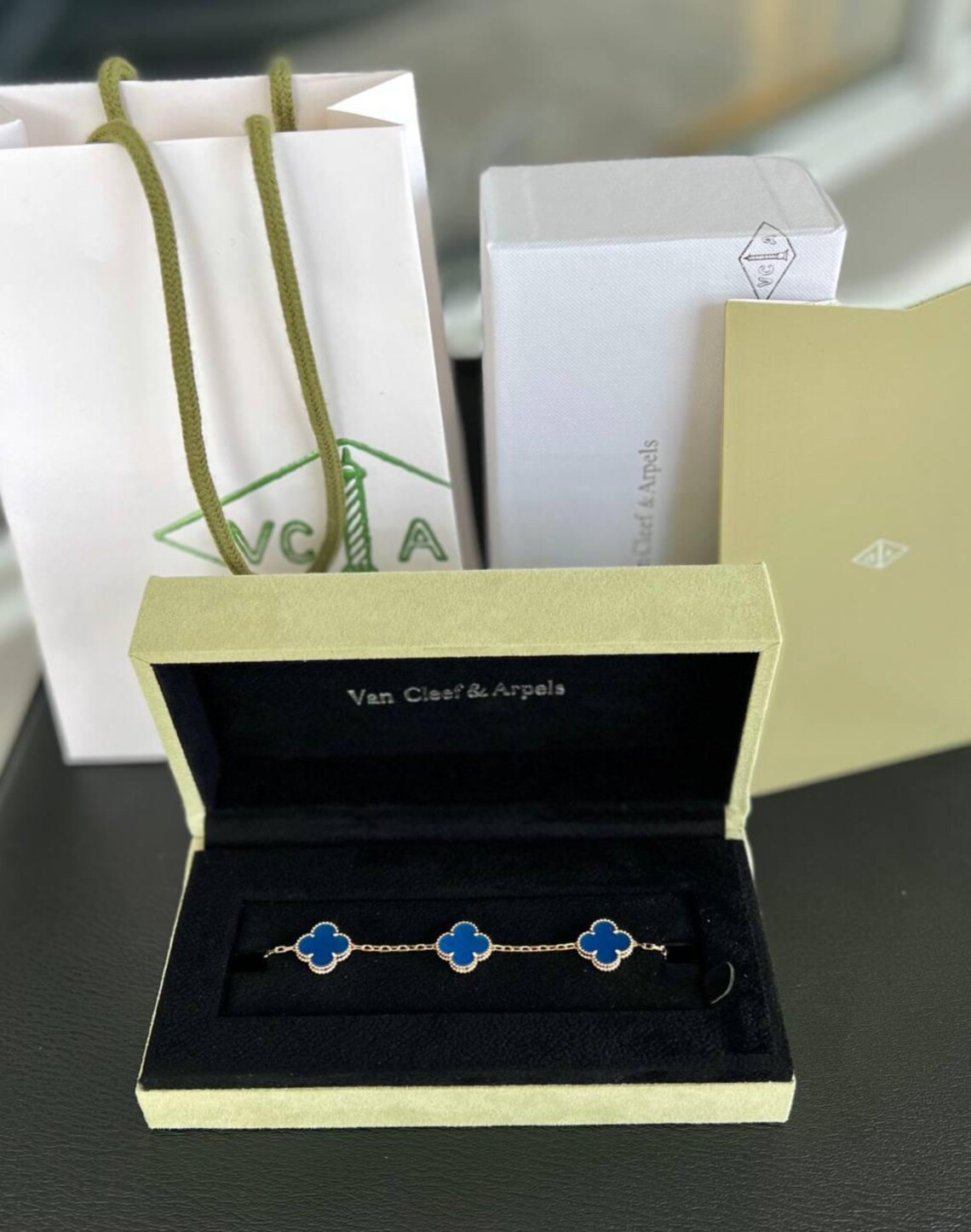 18k Yellow Gold Van Cleef Alhambra Style Blue Agate 5 Motifs Clover ...