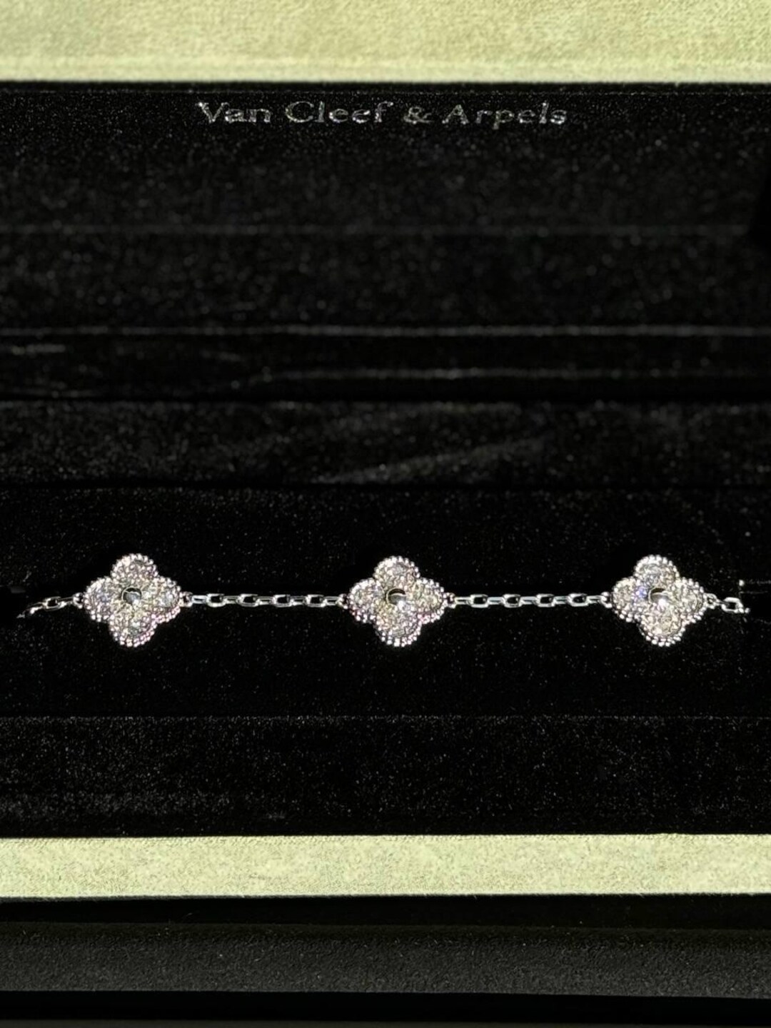 18k White Gold Van Cleef Alhambra Style Diamond 5 Motifs Clover Shape Stone Bracelet - Etsy